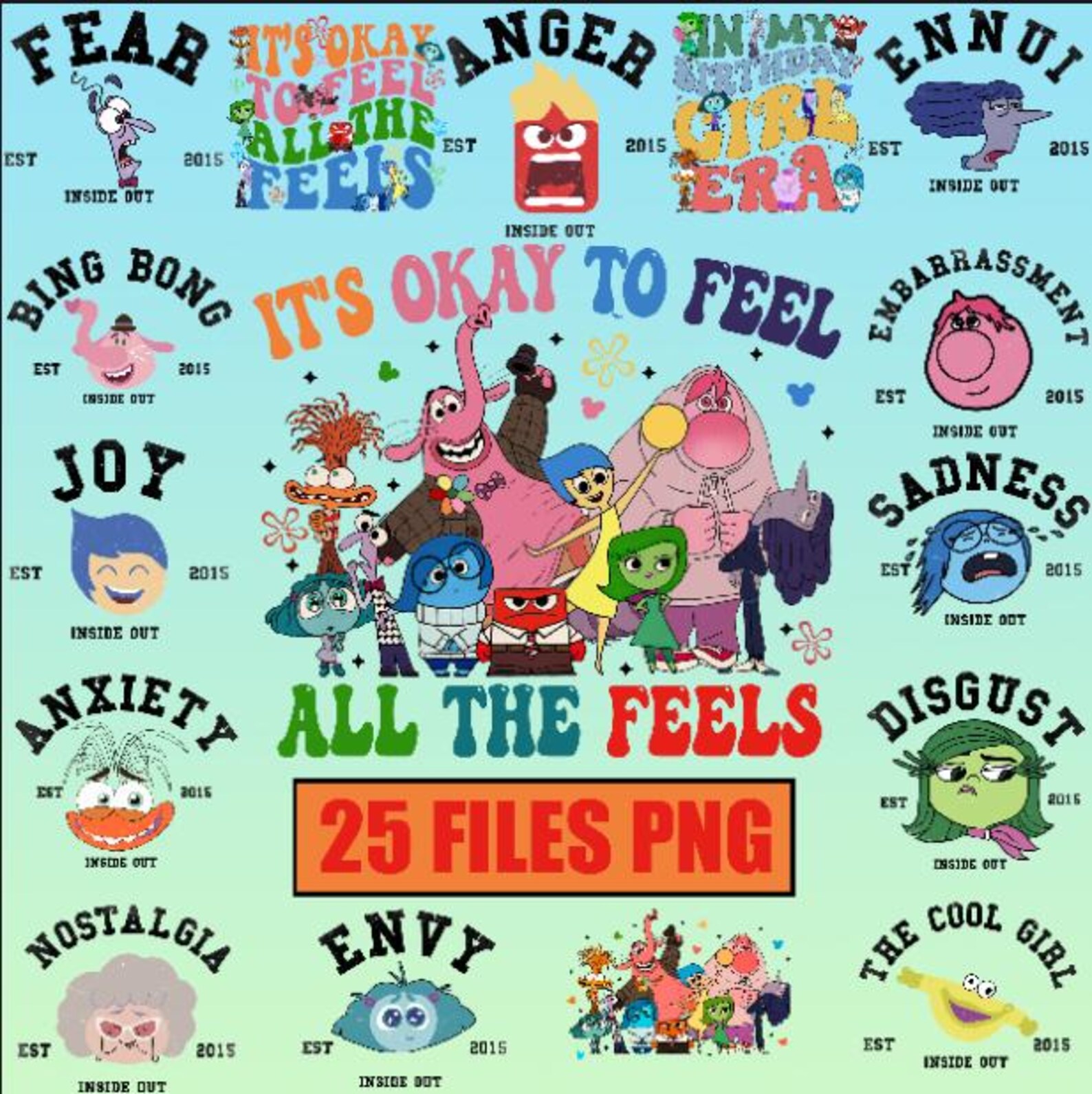 Bundle 20 Inside Out It's Okay to Feel All the Feels Png, Cartoon ...
