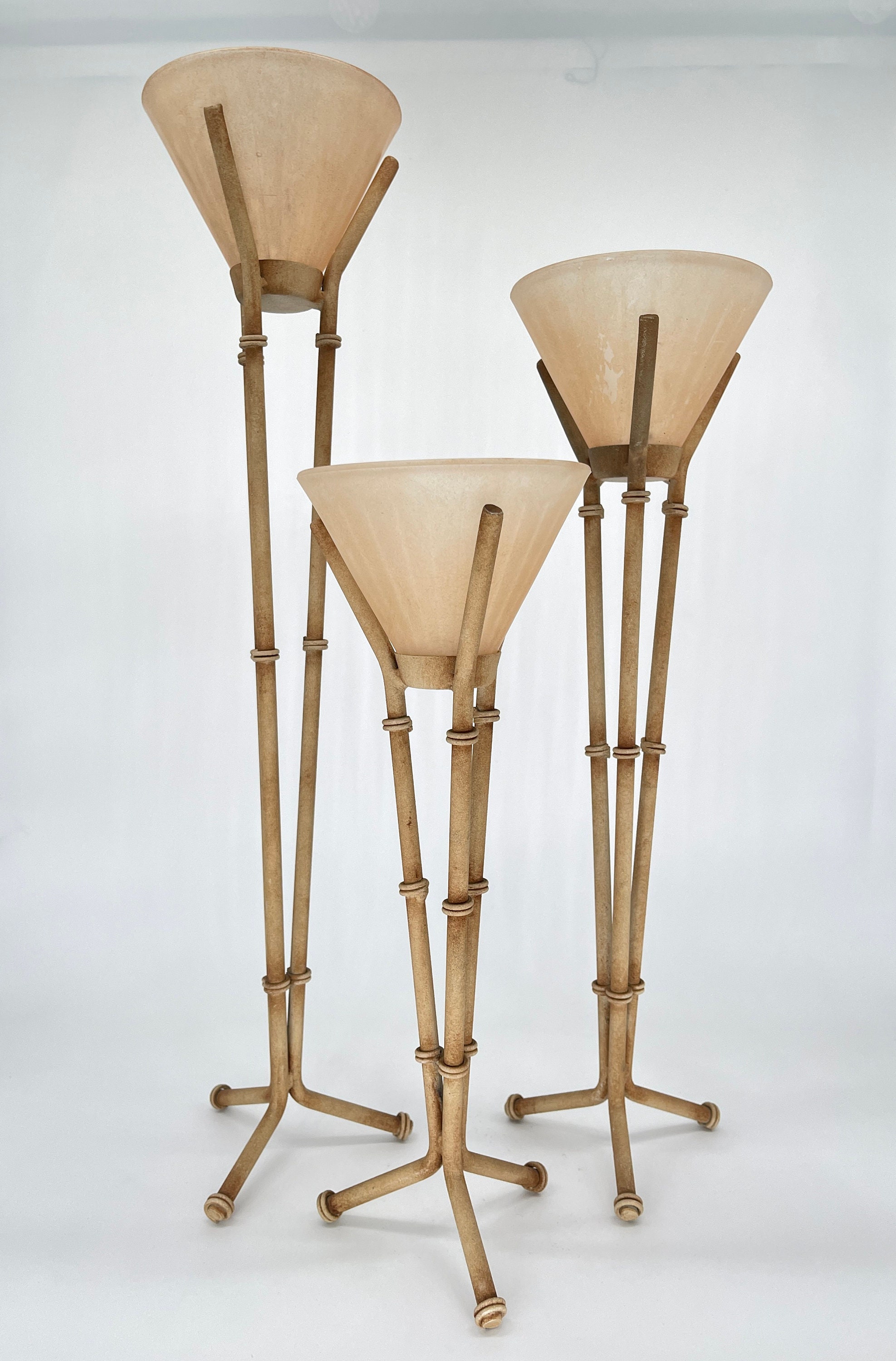 1970s Mid Century Metal and Glass Torchiere Candle Holders, Set of ...