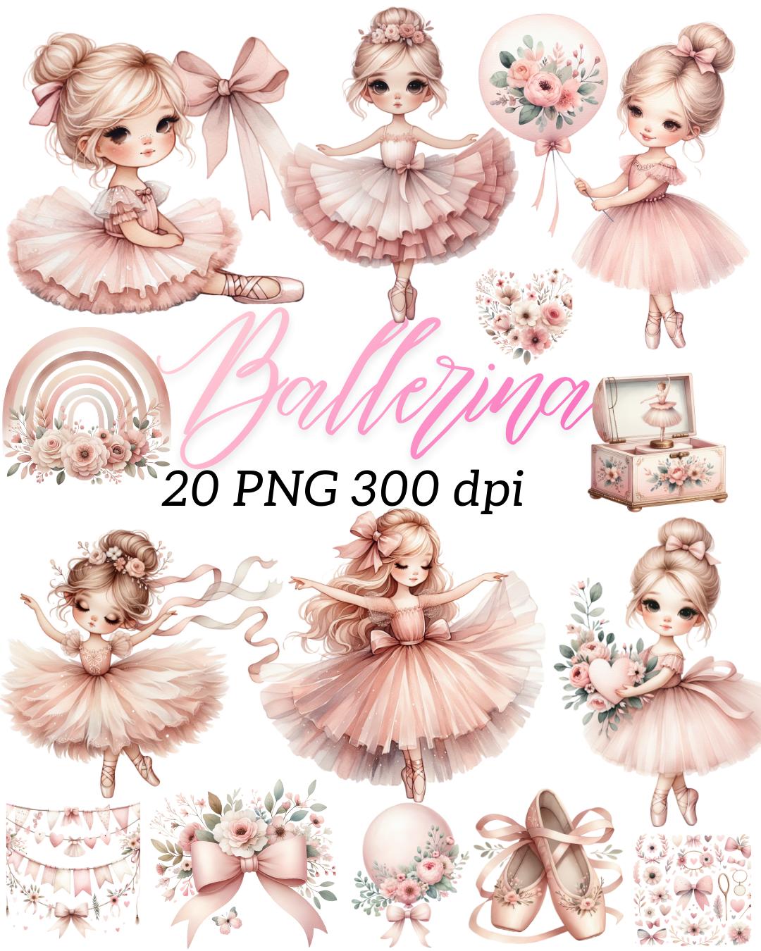 Ballerina Clipart 20 PNG Set | Cute Pink Boho Ballet Accessories ...