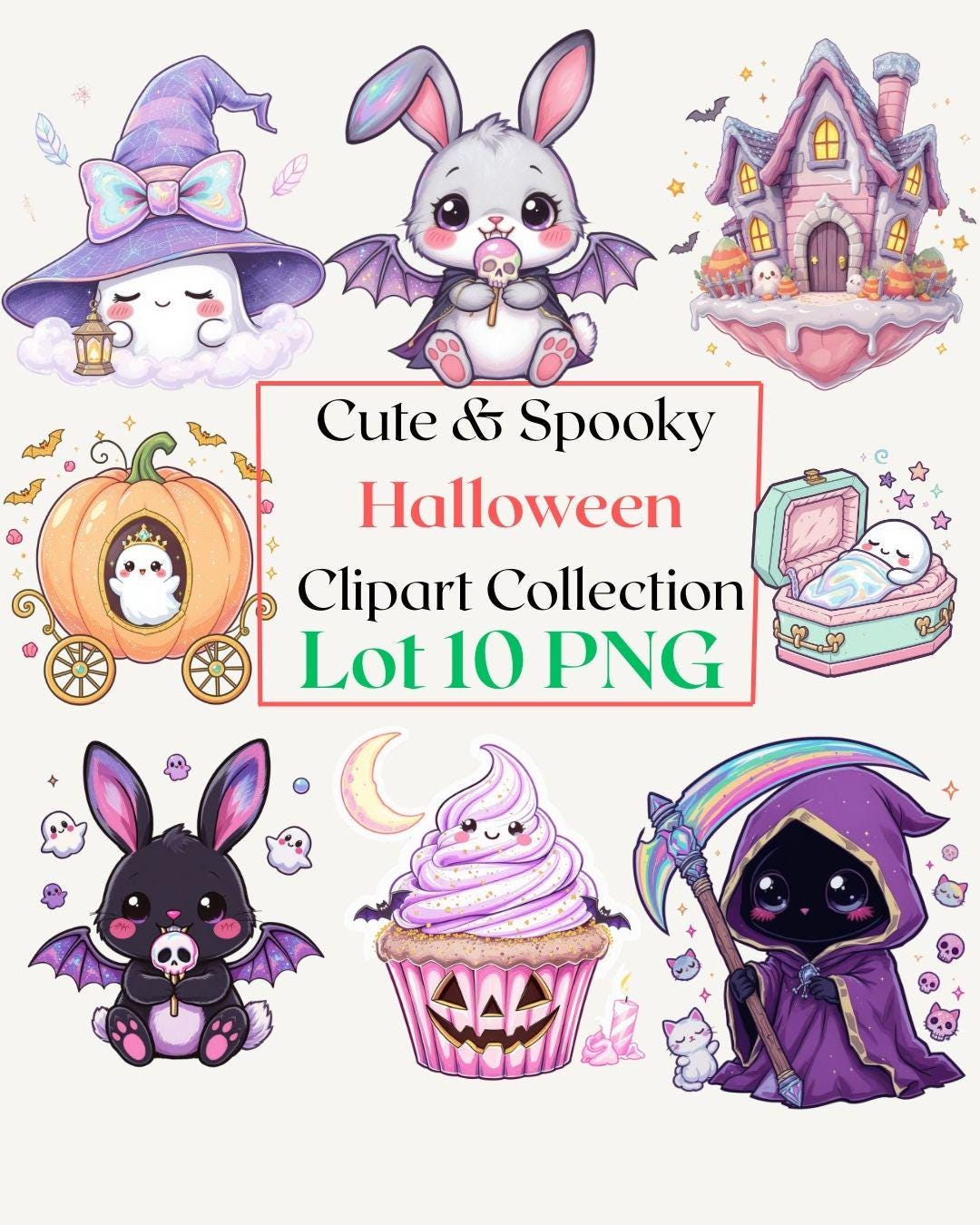 Lot 10 PNG – Pastel Haunted Dreams – Cute & Spooky Halloween Kawaii ...