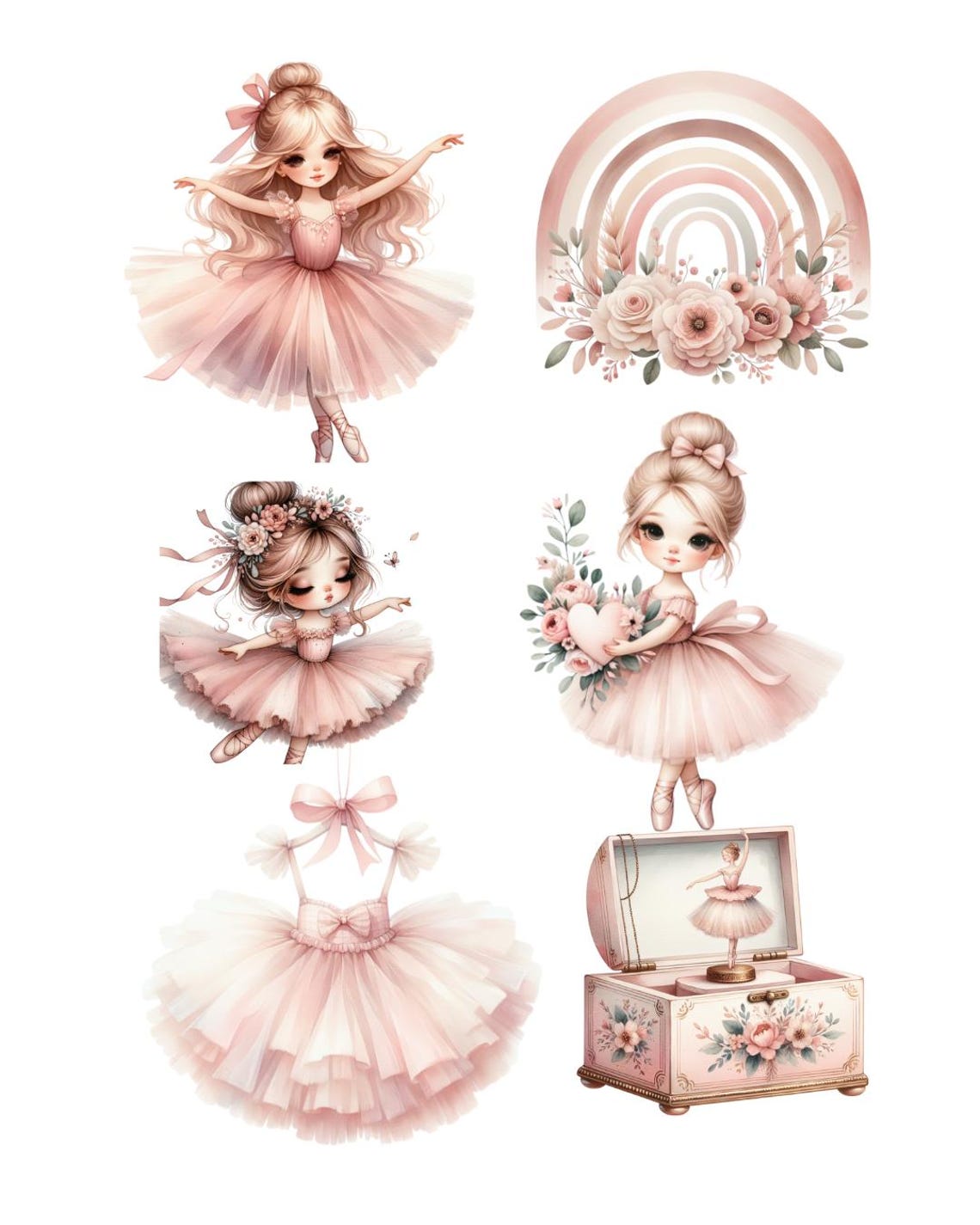 Ballerina Clipart 20 PNG Set | Cute Pink Boho Ballet Accessories ...