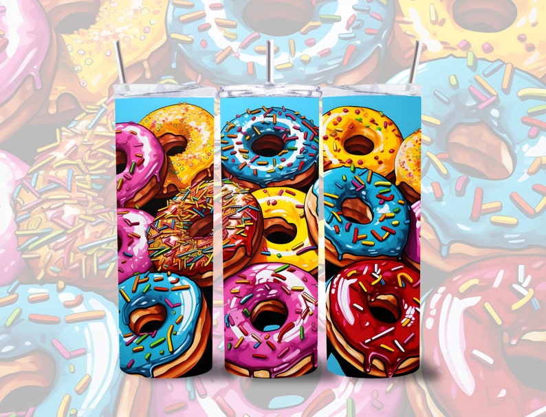 Donuts Tumbler US, 20oz Skinny Tumbler Sublimation Design, Pastry ...