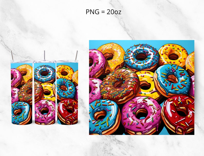 Donuts Tumbler US, 20oz Skinny Tumbler Sublimation Design, Pastry ...