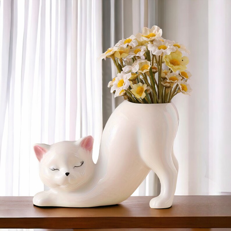 Cat Shaped Vase Adorable Cat Flower Vase Modern Vase Planter Pot Resin ...