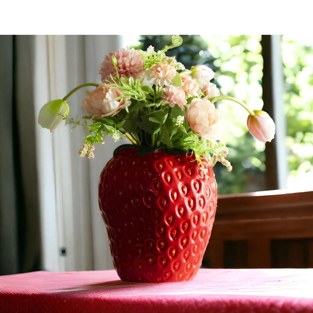 Cute Strawberry Fruit Vase, Adorable Desk Decor, Fruit Vase, Strawberry ...