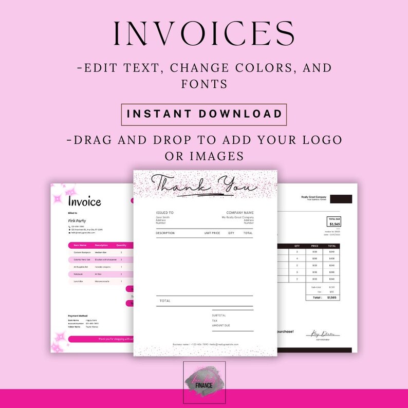 5 Editable Invoice Templates Canva Printable Small Business Invoice ...