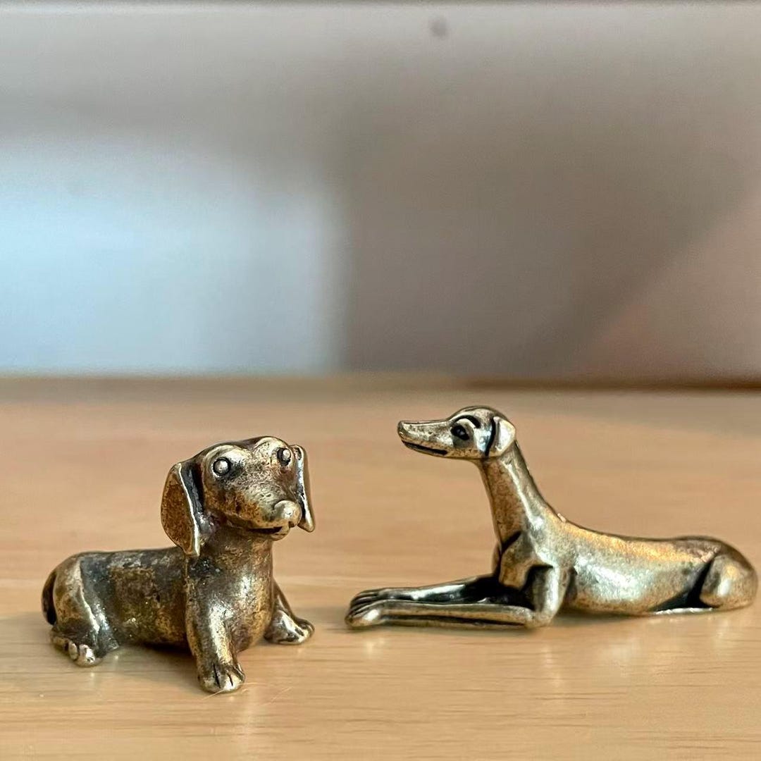 Solid Brass Dachshund & Poodle, Vintage Style Dog Figurine for Desk ...