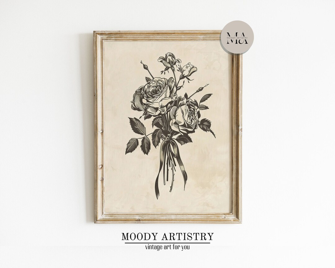 Fine Art Drawing of a Flower Bouquet | French Flowers, Vintage, Drawing ...