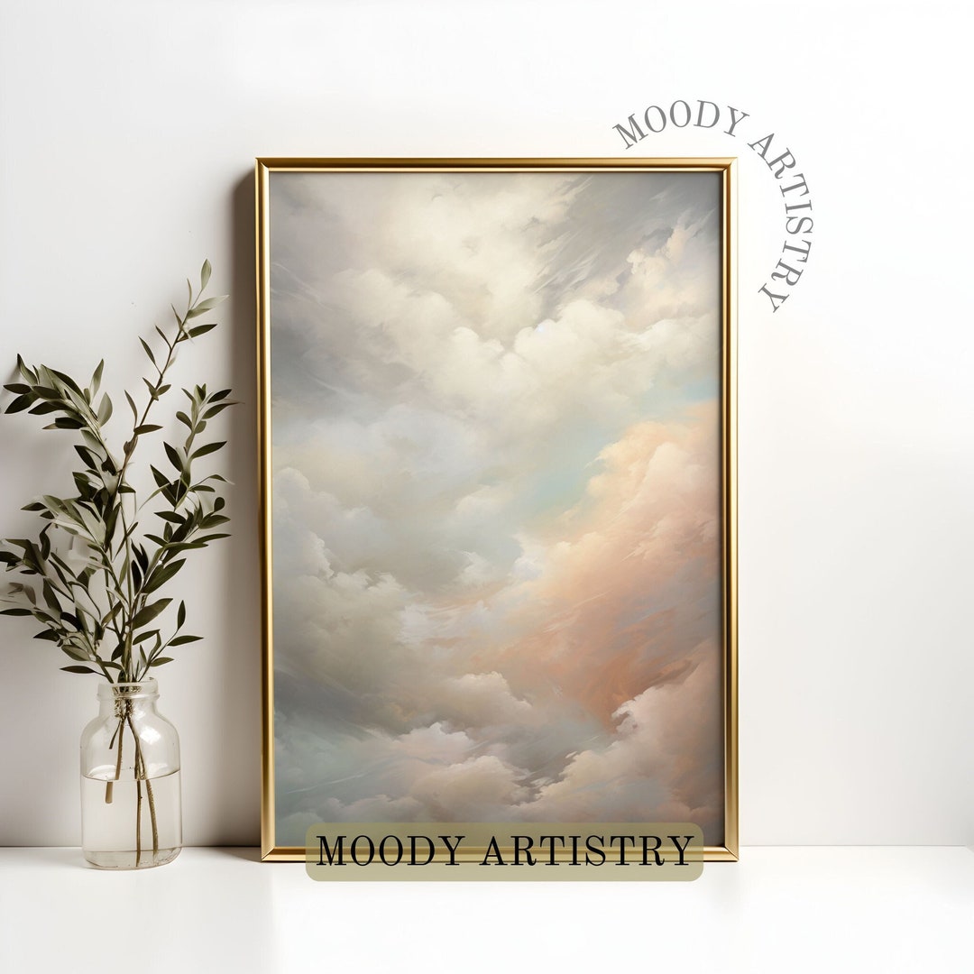 Soft Clouds | Pastel Watercolor Vintage Painting | Printable Wall Art ...