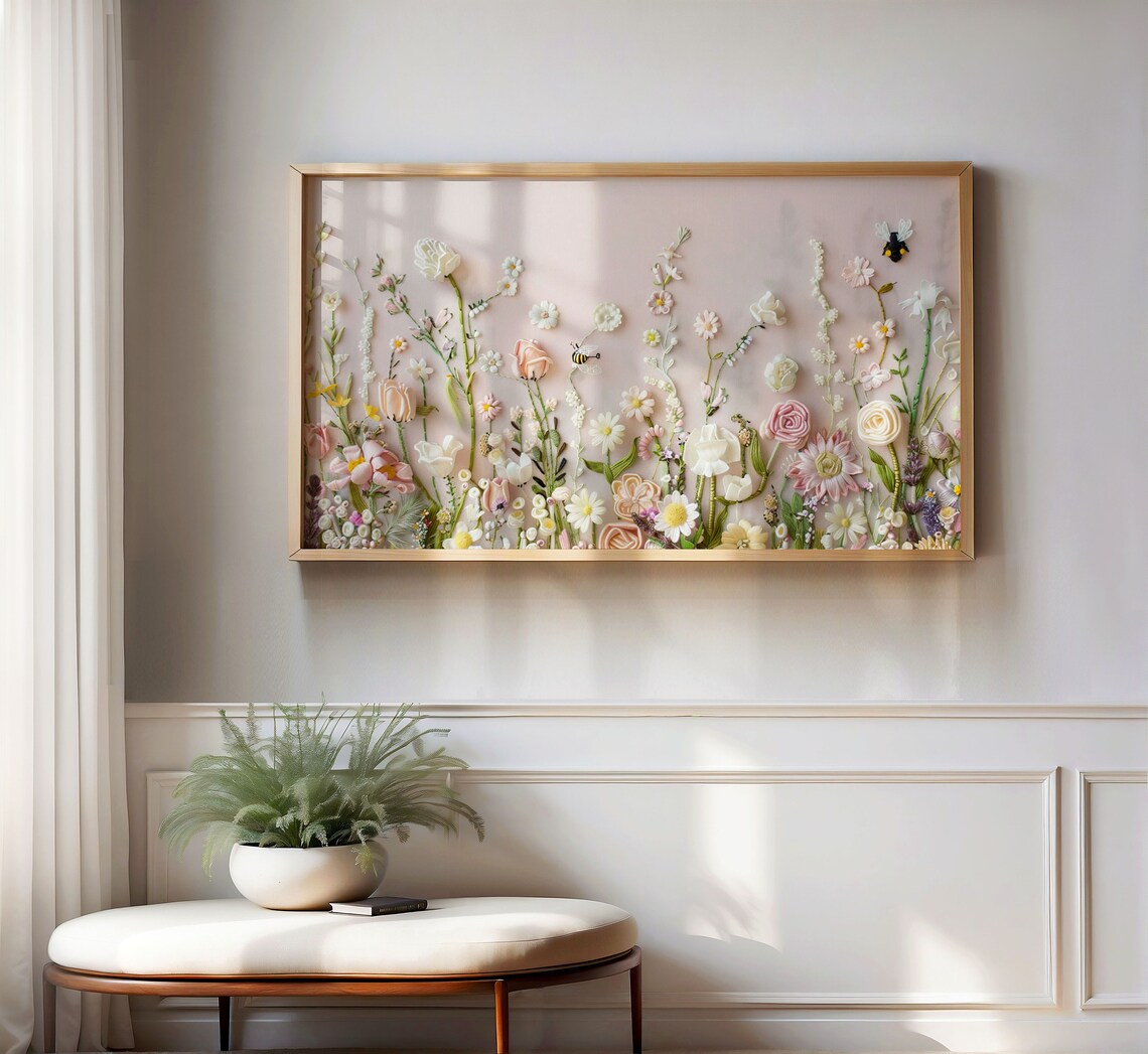 Samsung Frame Tv Art | Girly Spring Flowers, Pastel Pink Sculpted ...