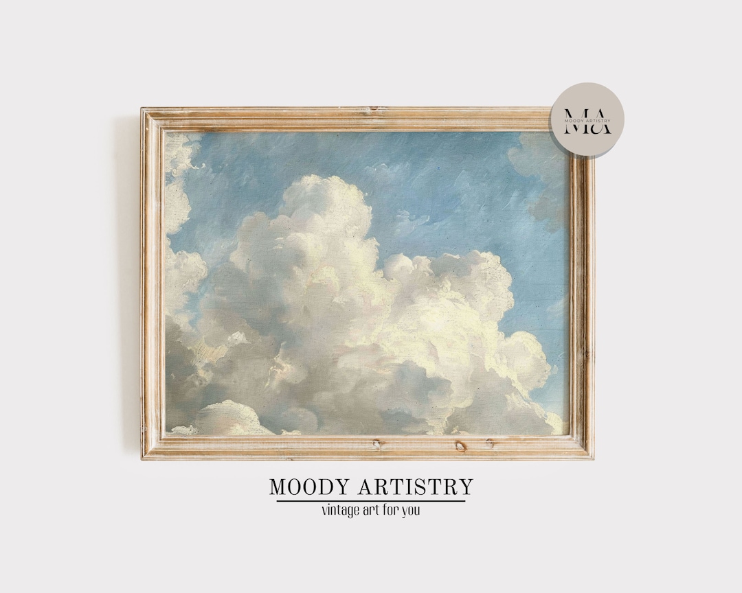 Clouds and Blue Sky Vintage Oil Painting | Pastel Colors | Printable ...