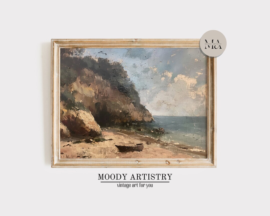 Seascape Ocean Cliffs | Oil Painting Landscape, Vintage | Printable Wall Art, 4:3 Format - Etsy