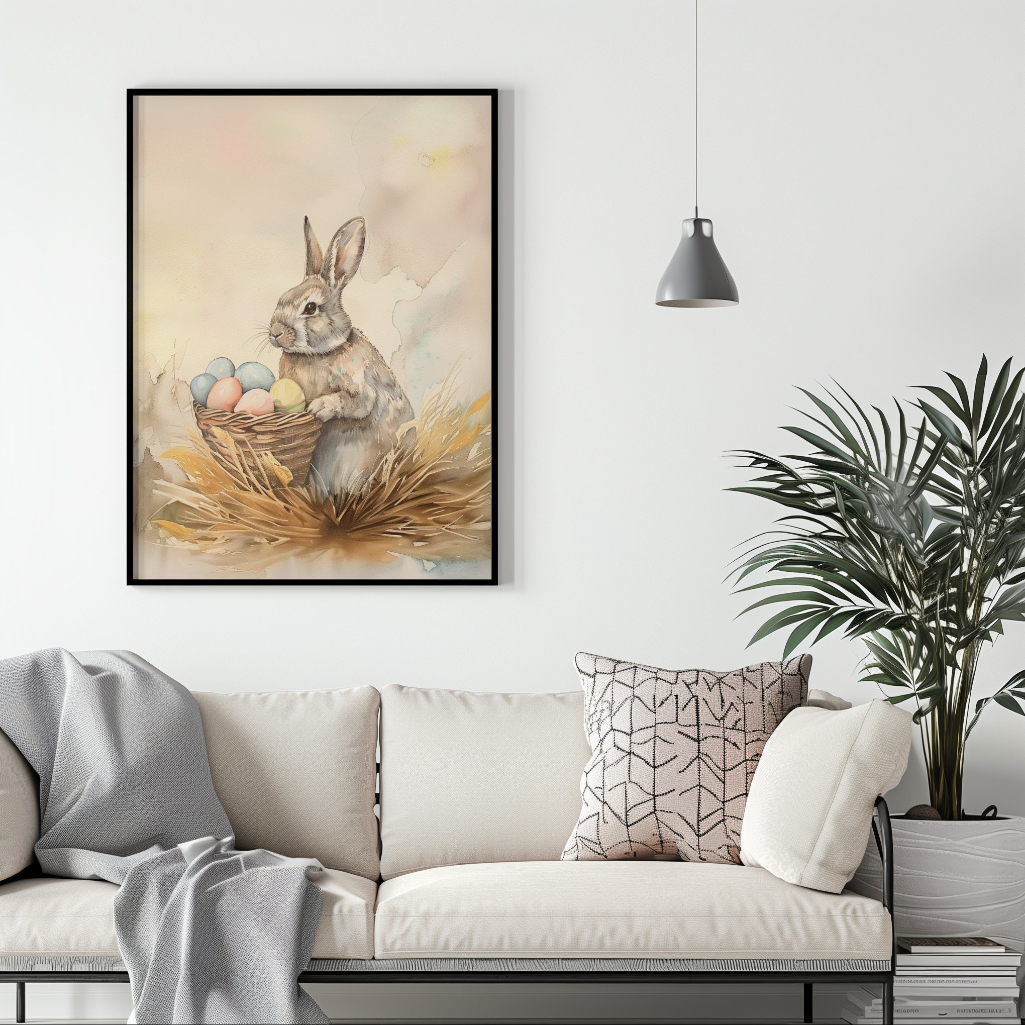 Easter Bunny Basket Printable Art, Watercolor Painting, Farmhouse Decor ...