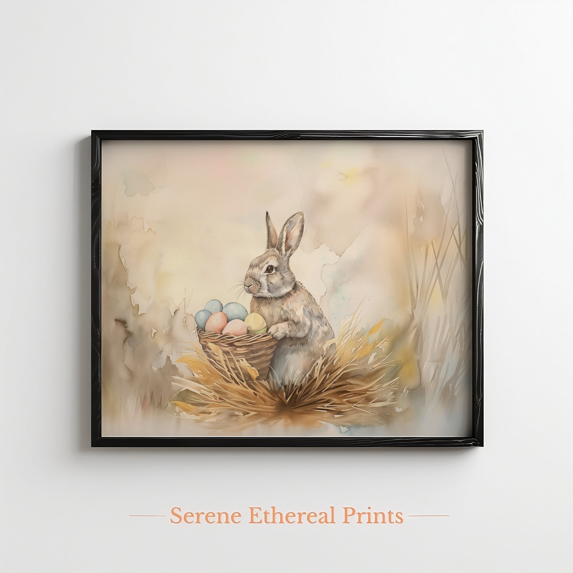 Easter Bunny Basket Printable Art, Watercolor Painting, Farmhouse Decor ...
