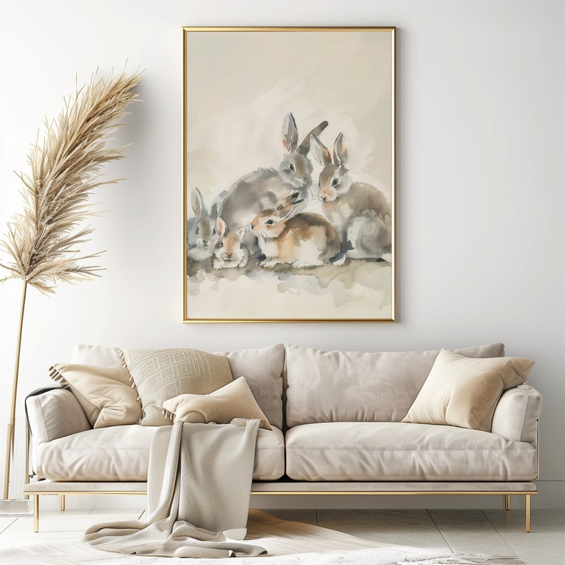 Cute Bunnies Watercolor Art - Farmhouse Decor Digital Download - Etsy