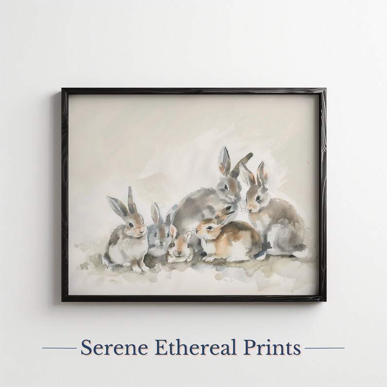 Cute Bunnies Watercolor Art - Farmhouse Decor Digital Download - Etsy