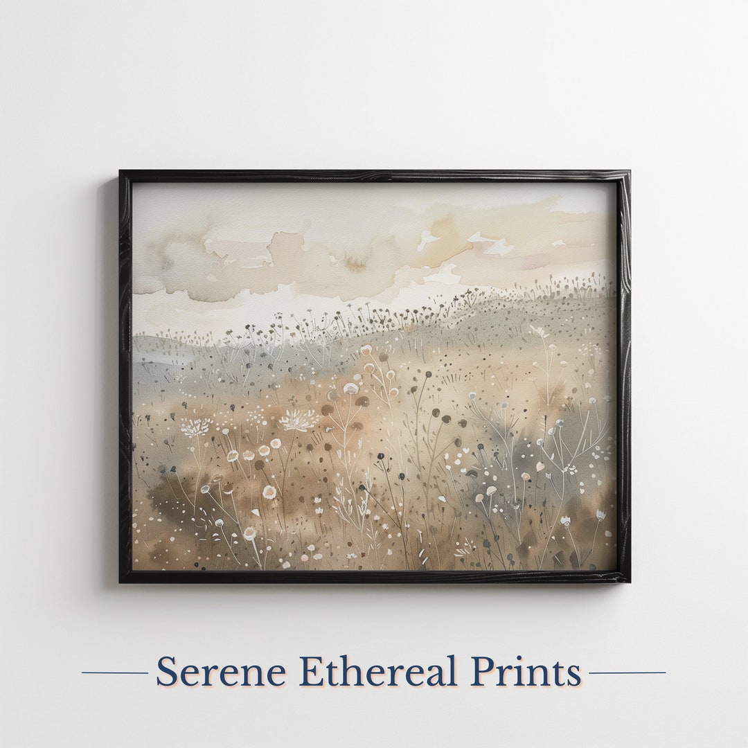 Wildflower Field Ethereal Spring Landscape, Watercolor Farmhouse Decor ...