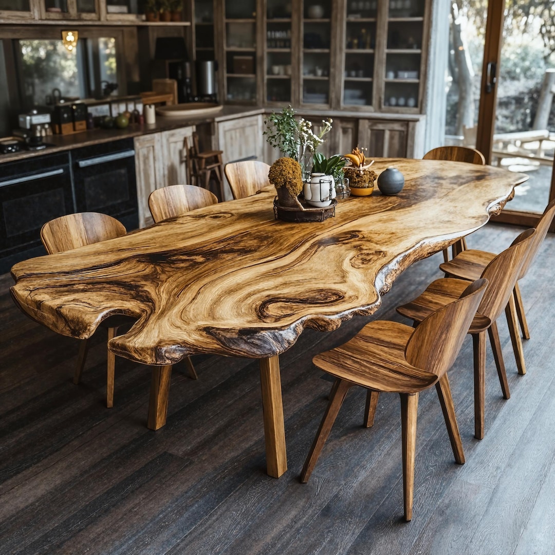 Handcraft Solid Wood Dining Table Live Edge Kitchen Table Modern Wood ...
