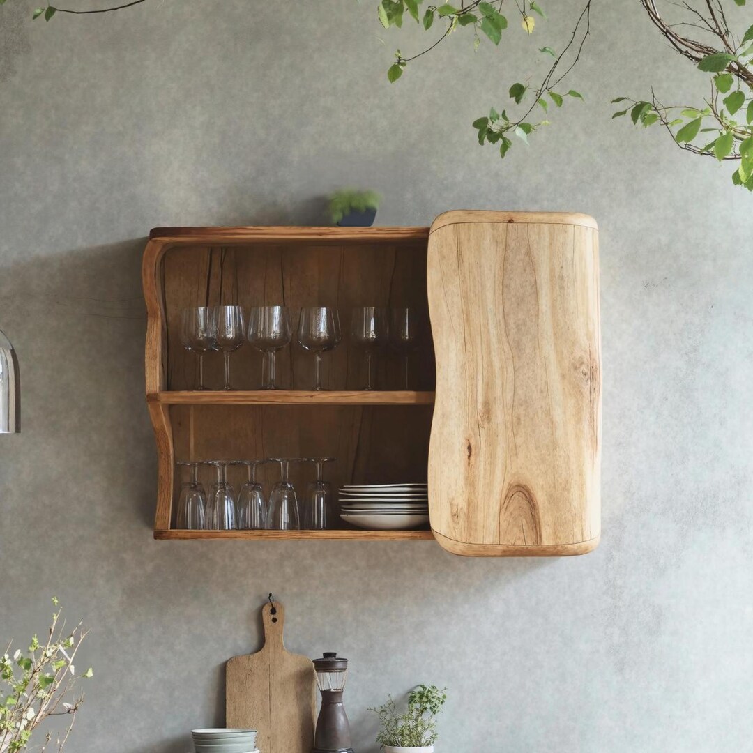Rustic Wooden Floating Kitchen Cabinet Farmhouse Live Edge Kitchen ...