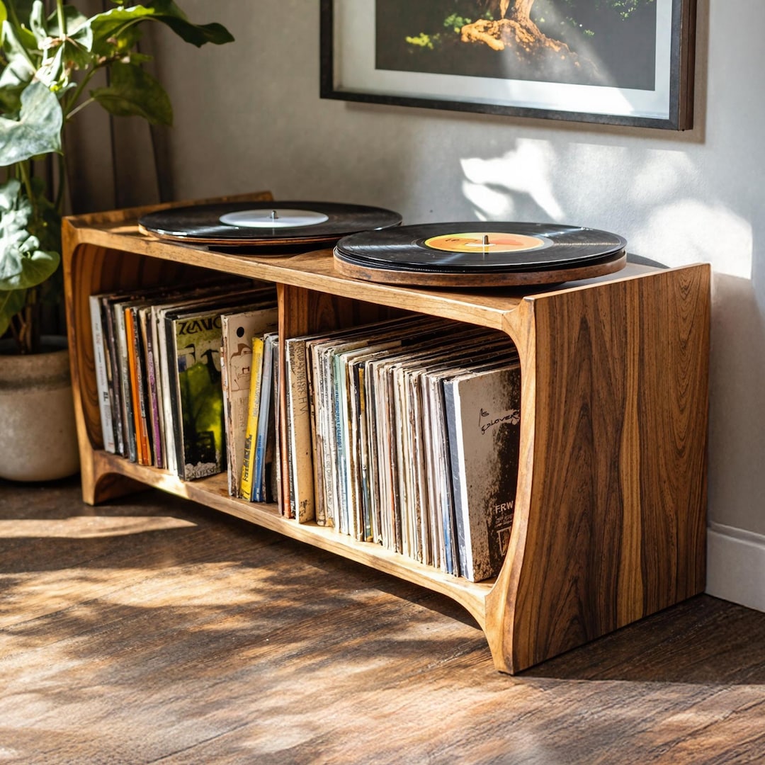 Natural Wood Record Player Stand Handcrafted Turntable Station With ...