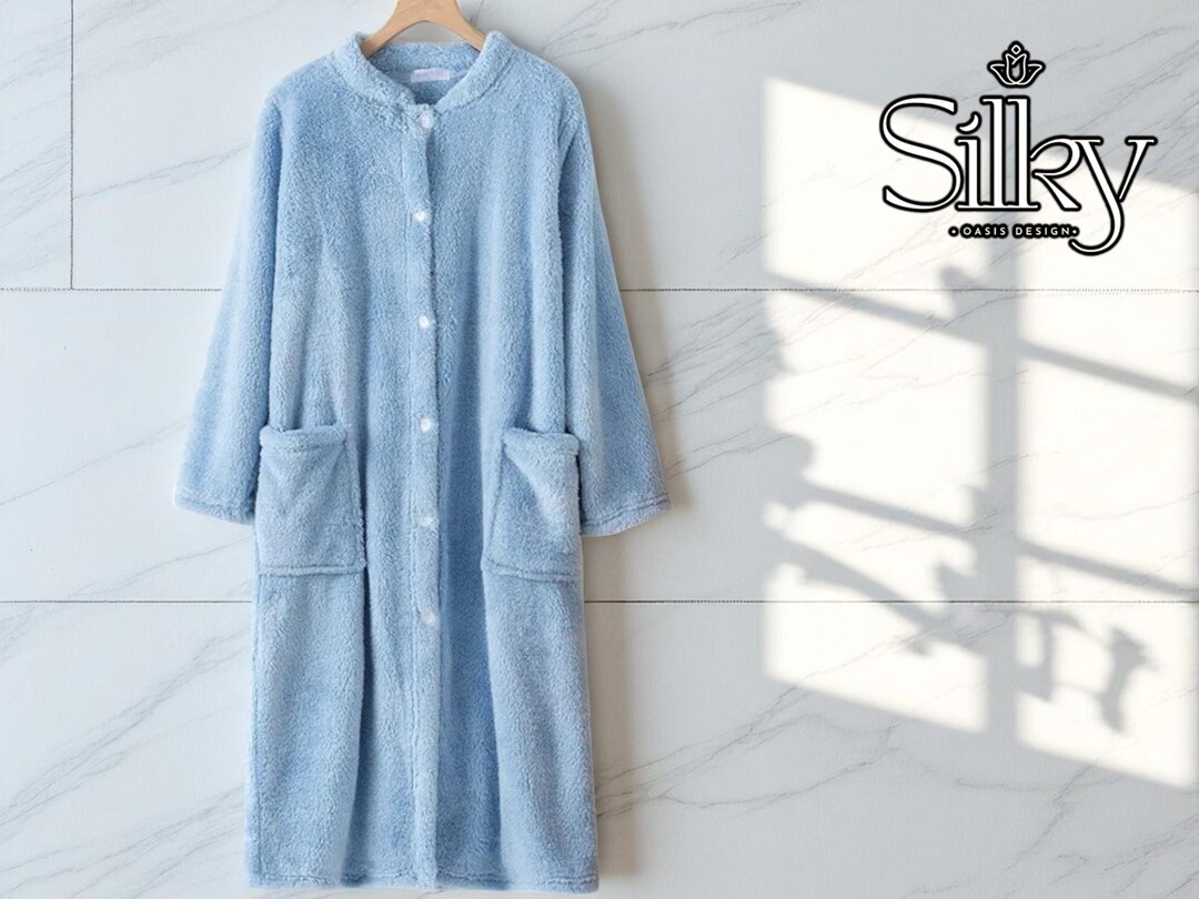 Buttoned Fleece Bathrobe | Soft Plush Women’s Robe | Cozy Flannel ...