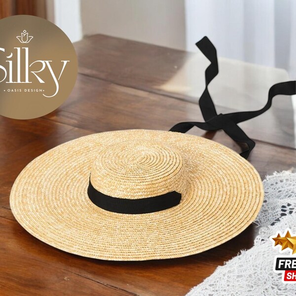 Flat Brim Straw Hat - Etsy