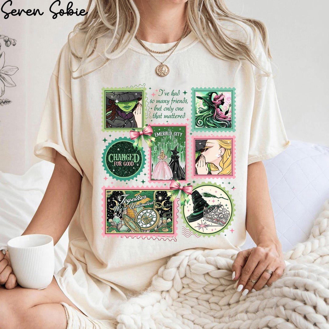 Retro Wicked Stamp Collage Shirt, Defying Gravity Broadway Tee, Wicked ...