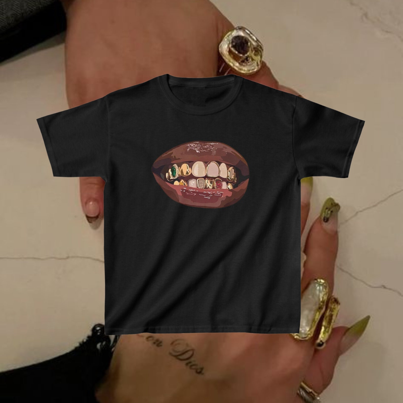 Grillz Teeth Baby Tee Grillz Shirt, Drip Grillz Streetwear Graphic ...