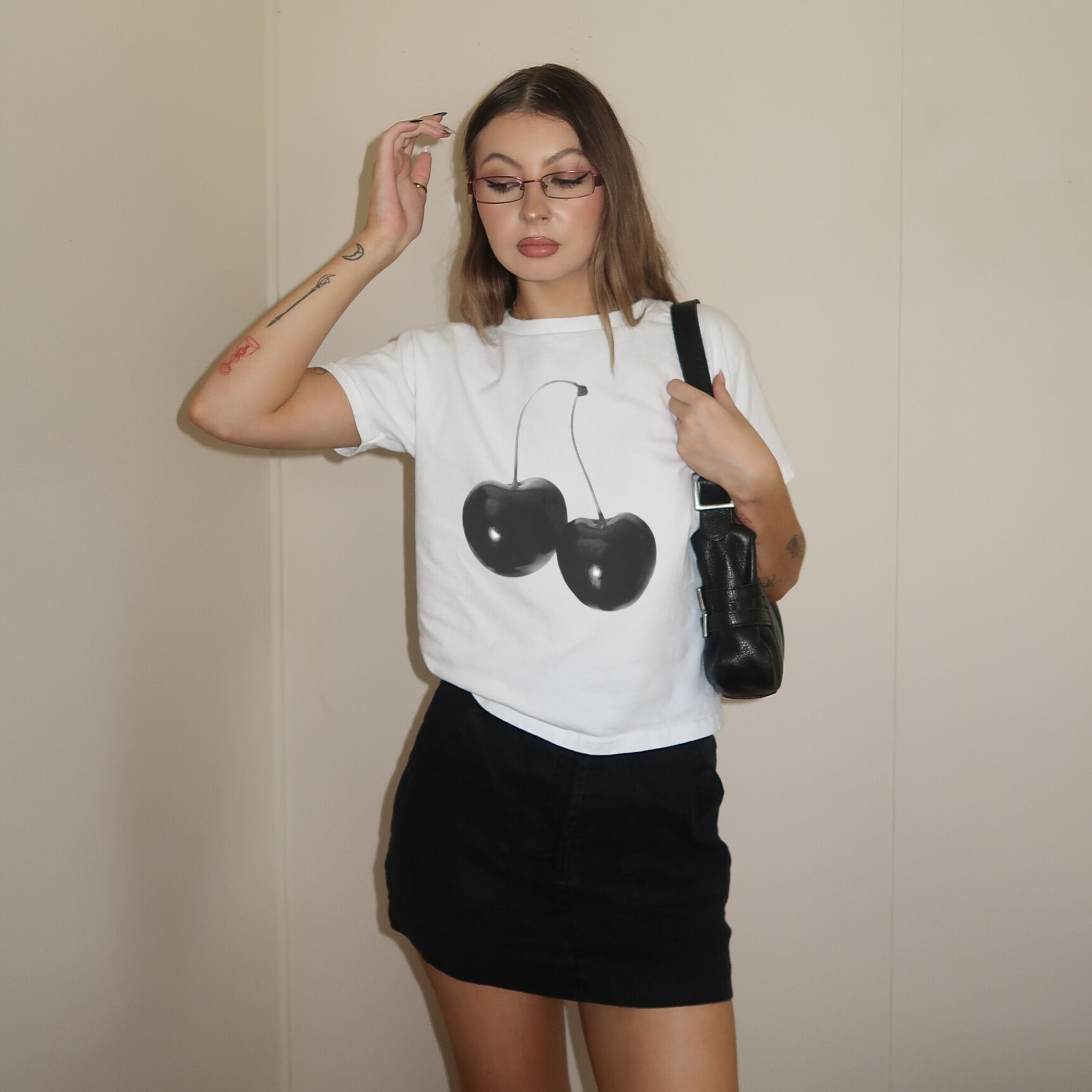 Black Cherry Baby Tee Cherry Baby Tee, Cherry Print Shirt, Coquette ...