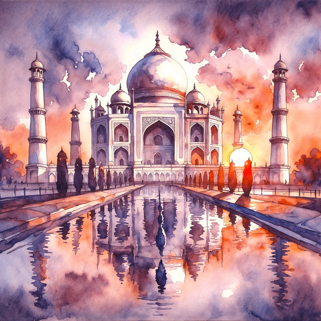 Enchanted Evening at the Taj Mahal - Digital Watercolor Art Download - Etsy