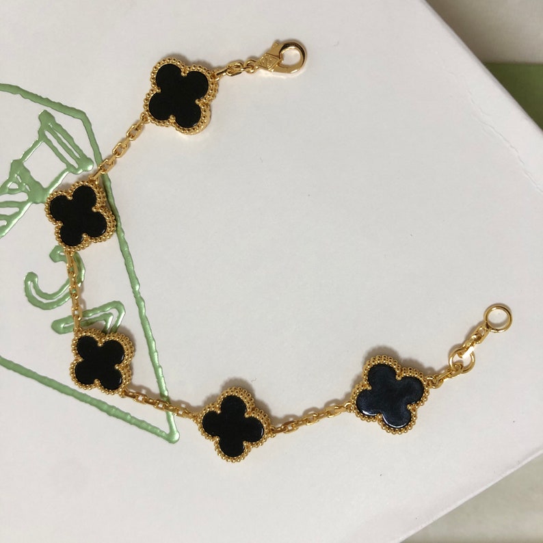 Authentic Van Cleef & Arpels 18K Gold 5 Motif Clover Bracelet, Four ...