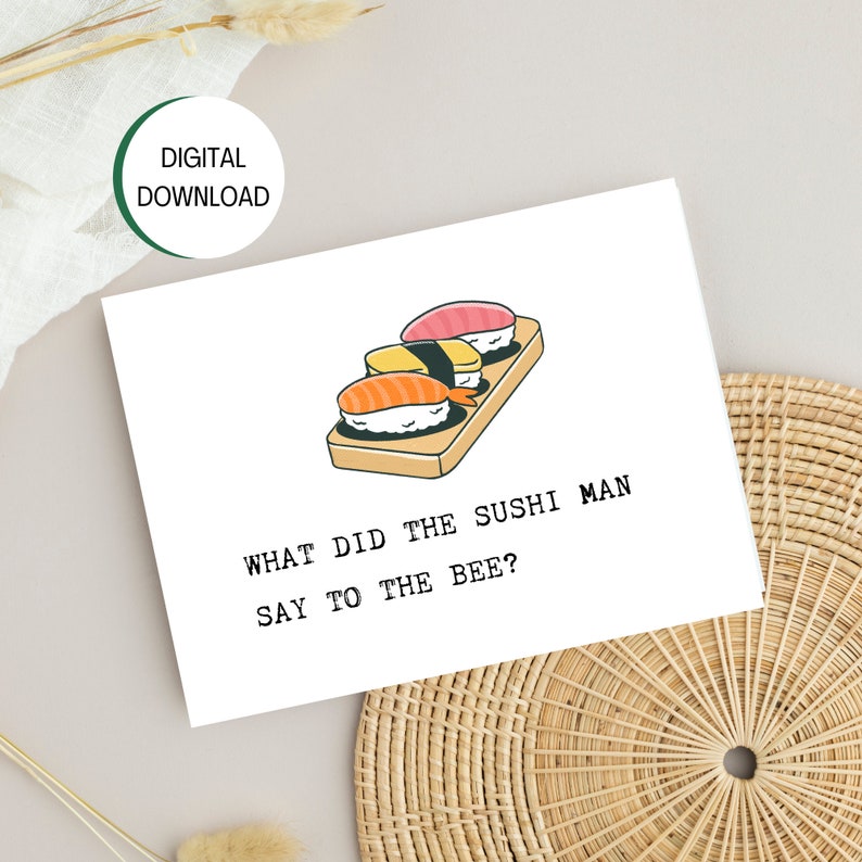 Printable Dad Joke Card, Sushi, Dad Jokes, Card for Her, Card for Him ...