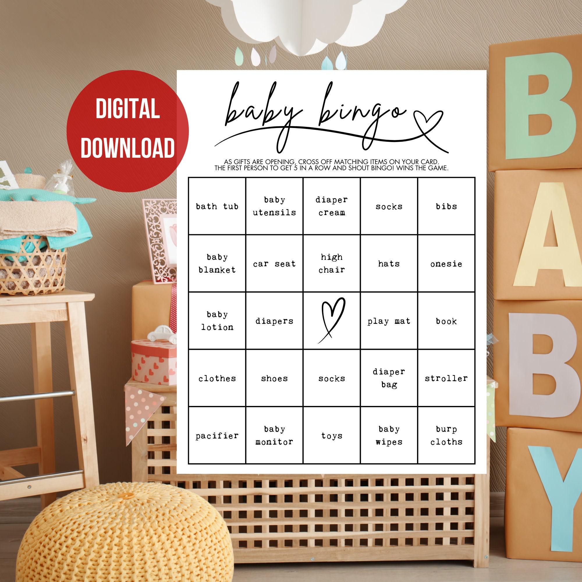 Fun Baby Shower Bingo Game, Baby Shower Game, Printable Fun Baby Shower ...