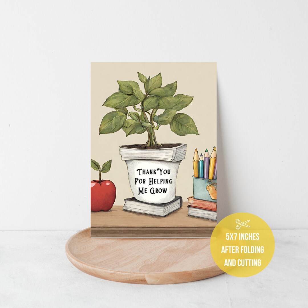 Thank You for Helping Me Grow Teacher Card, Card for Teacher, Teacher ...