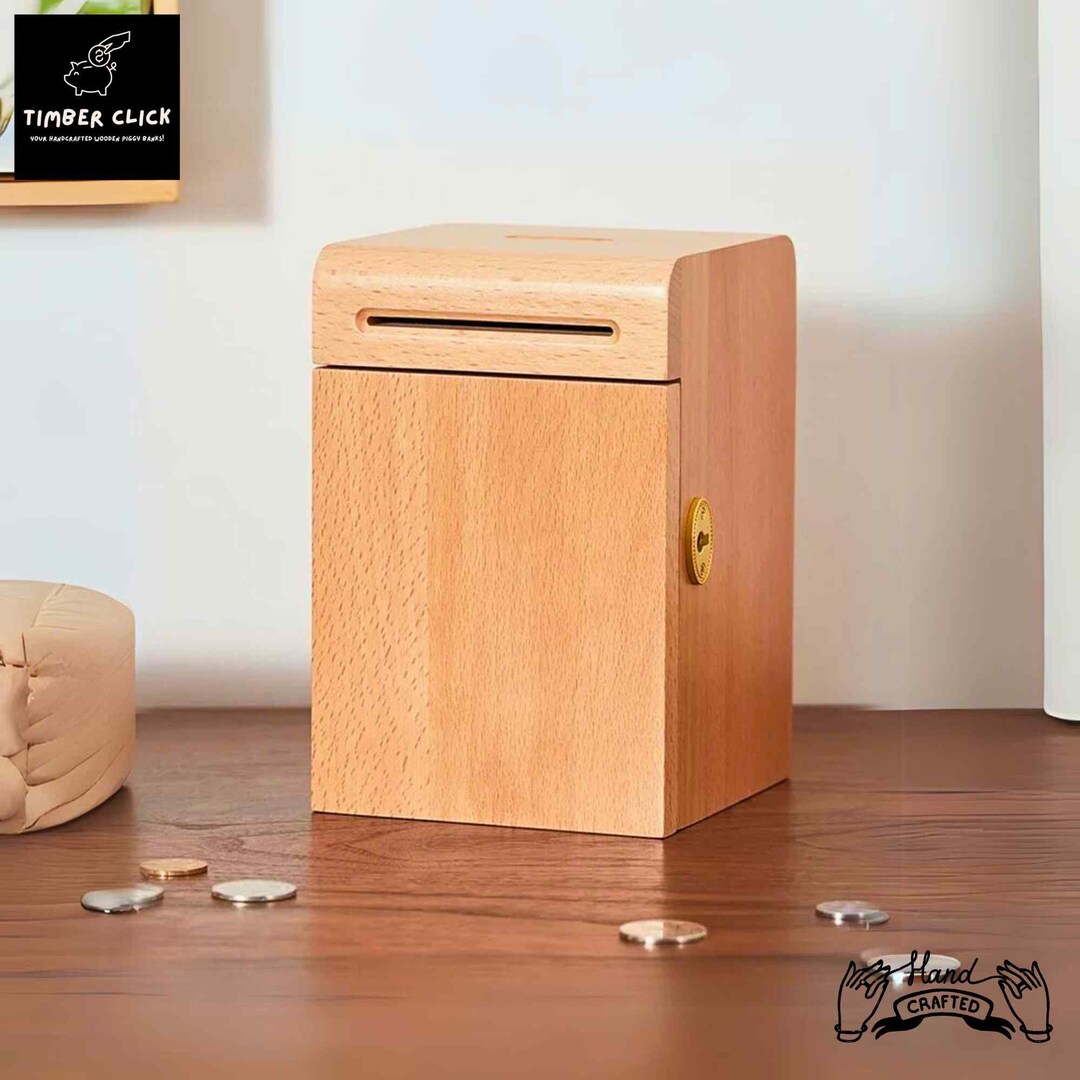 Solid Wooden Piggy Bank, Money Savings Box With Lock, Large Capacity ...