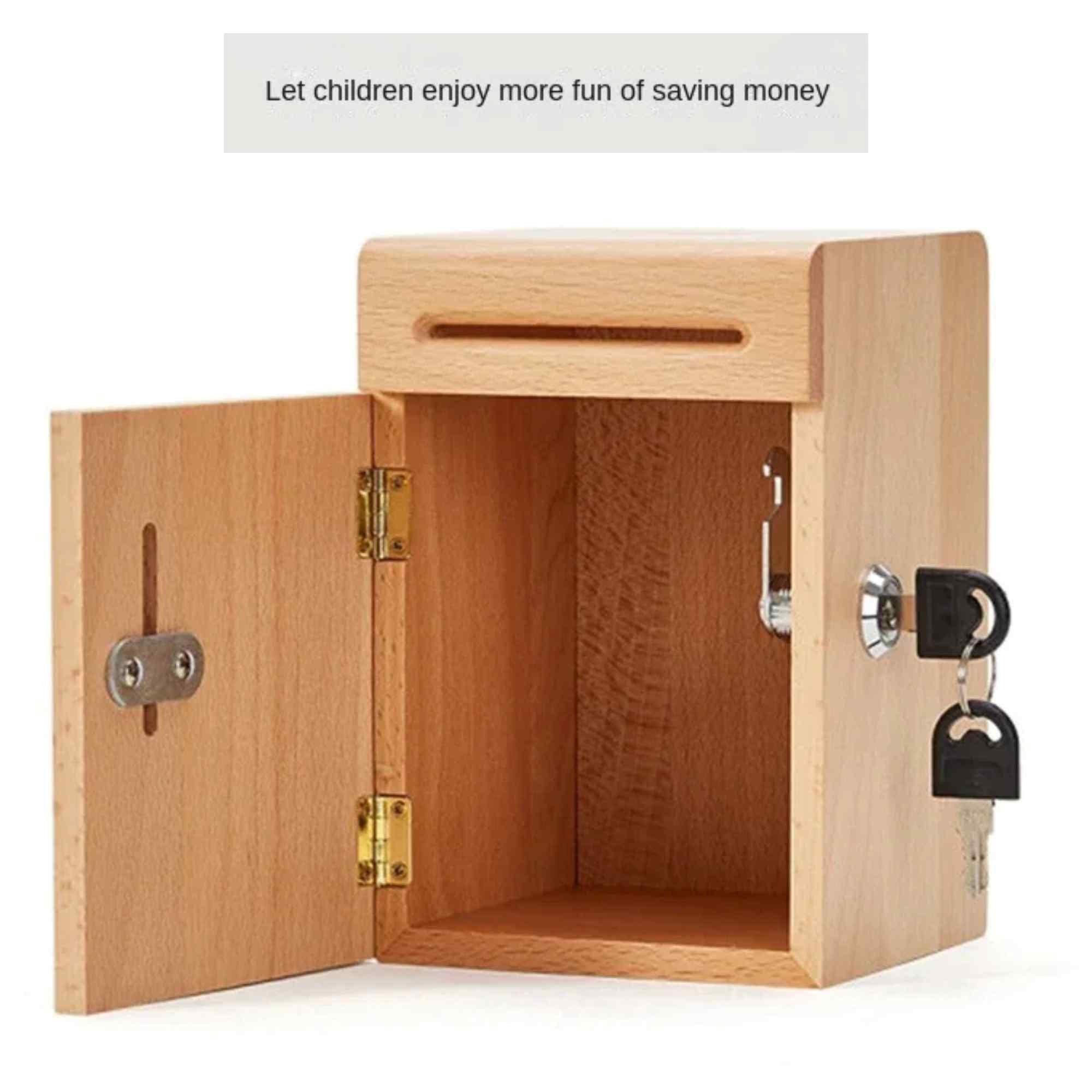 Solid Wooden Piggy Bank, Money Savings Box With Lock, Large Capacity ...