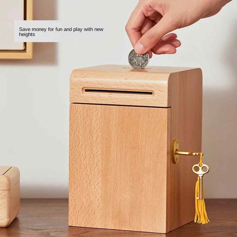 Solid Wooden Piggy Bank, Money Savings Box With Lock, Large Capacity ...