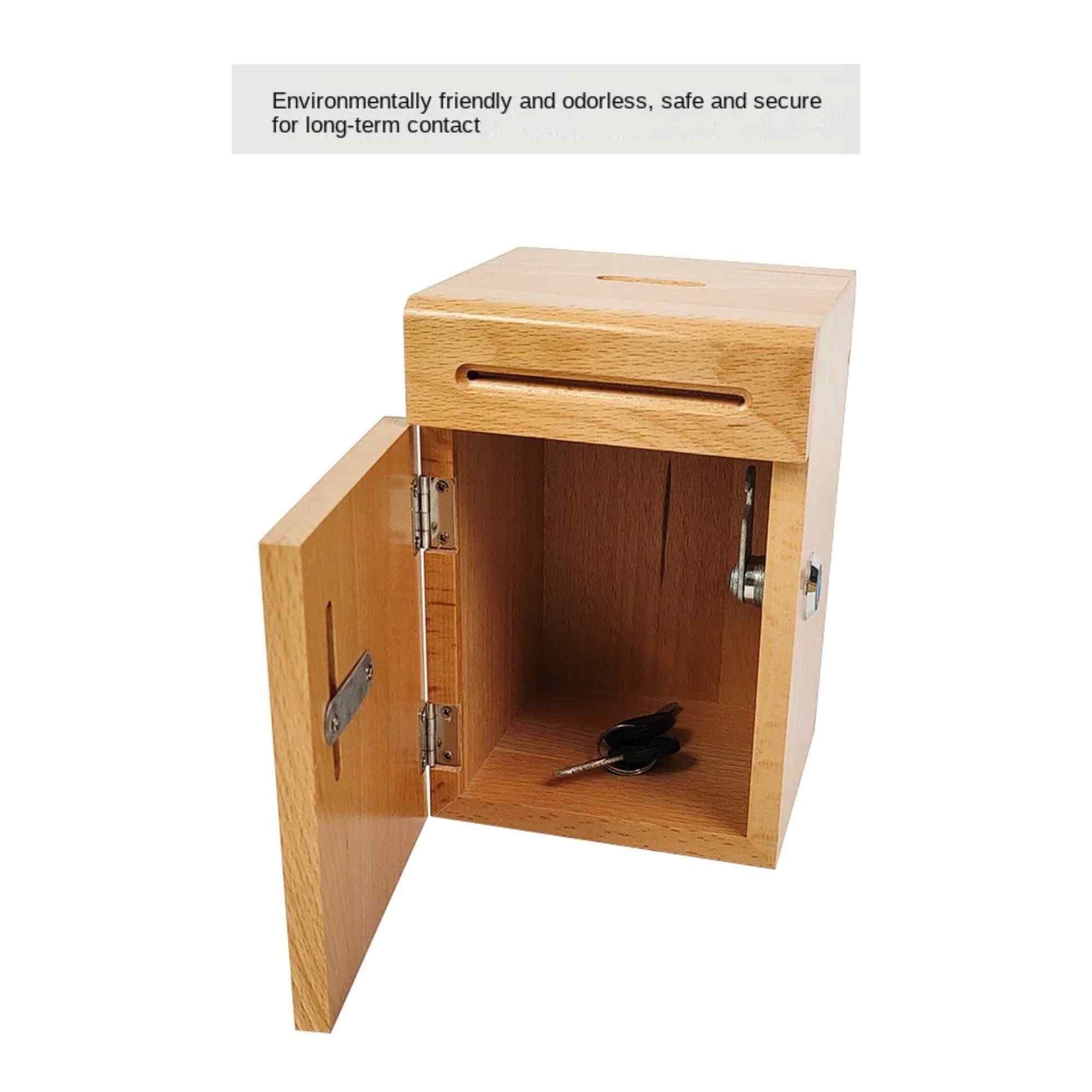 Solid Wooden Piggy Bank, Money Savings Box With Lock, Large Capacity ...