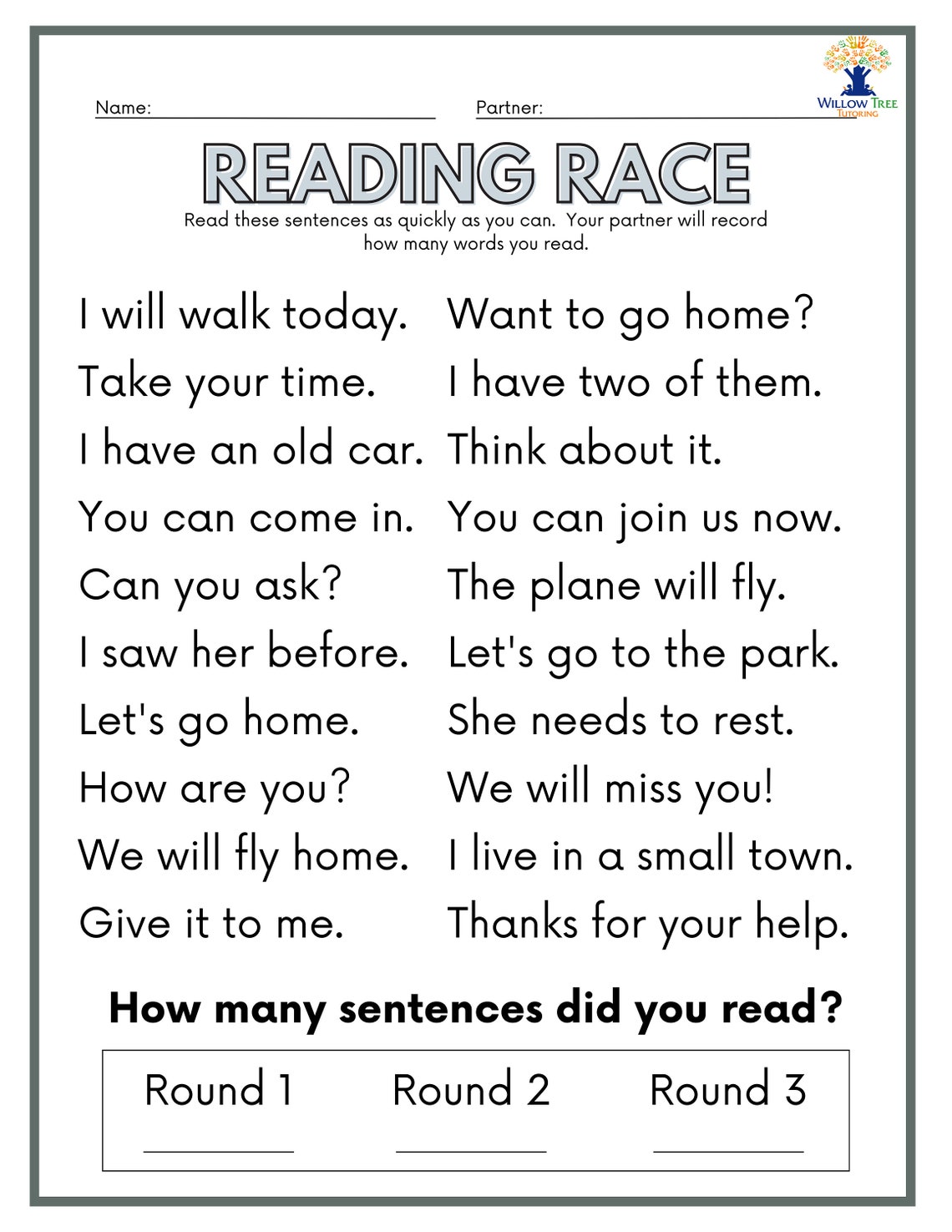 Reading Race Activity 1 - Etsy