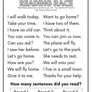 Reading Race Activity 1 - Etsy