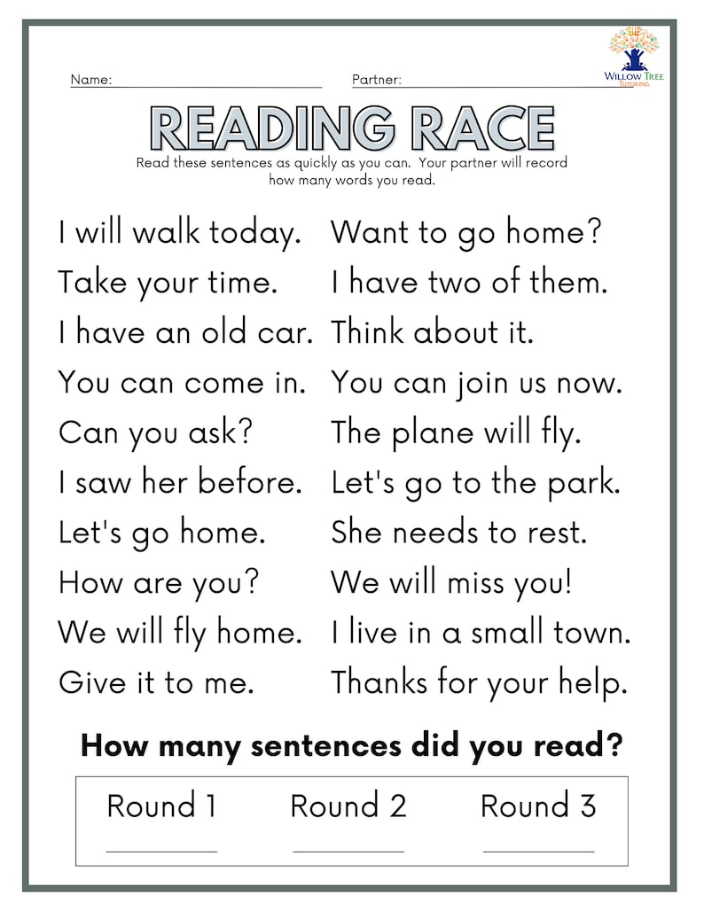 Reading Race Activity 1 - Etsy