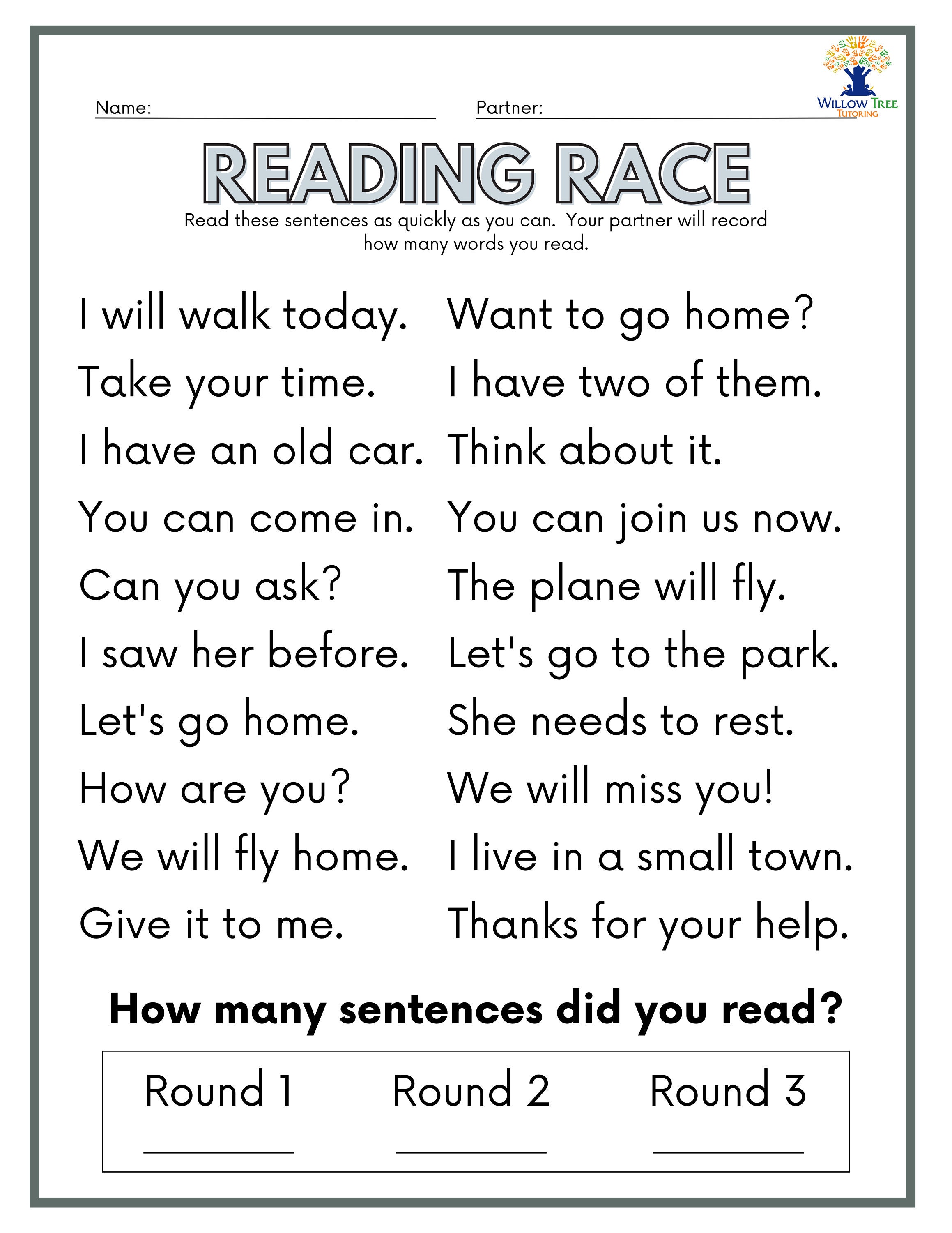 Reading Race Activity 1 - Etsy