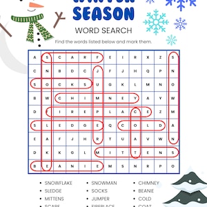 Winter Seasons Word Search Packet Easy - Etsy
