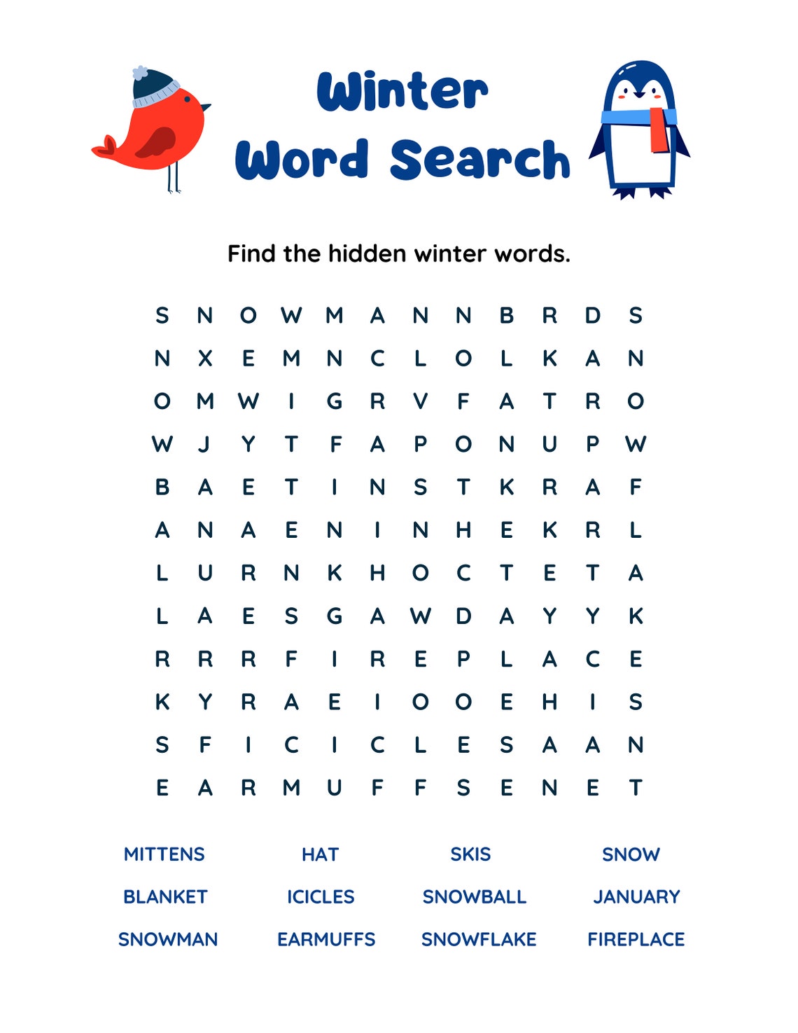 Winter Seasons Word Search Packet Easy - Etsy