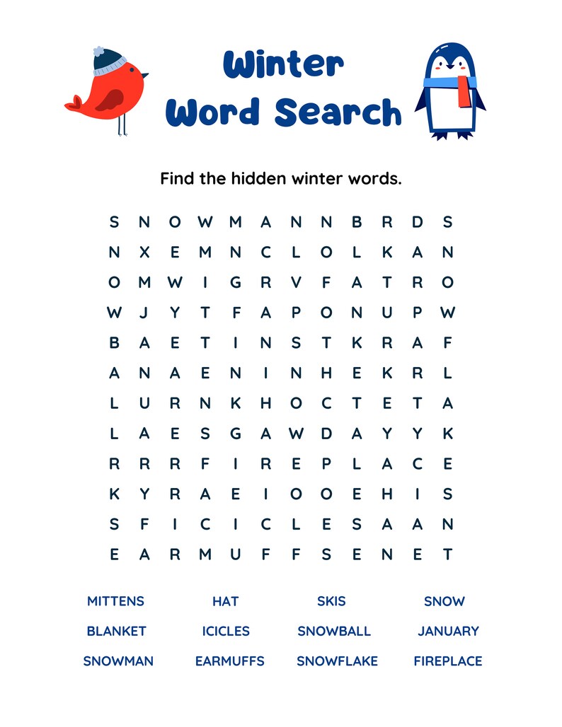 Winter Seasons Word Search Packet Easy - Etsy