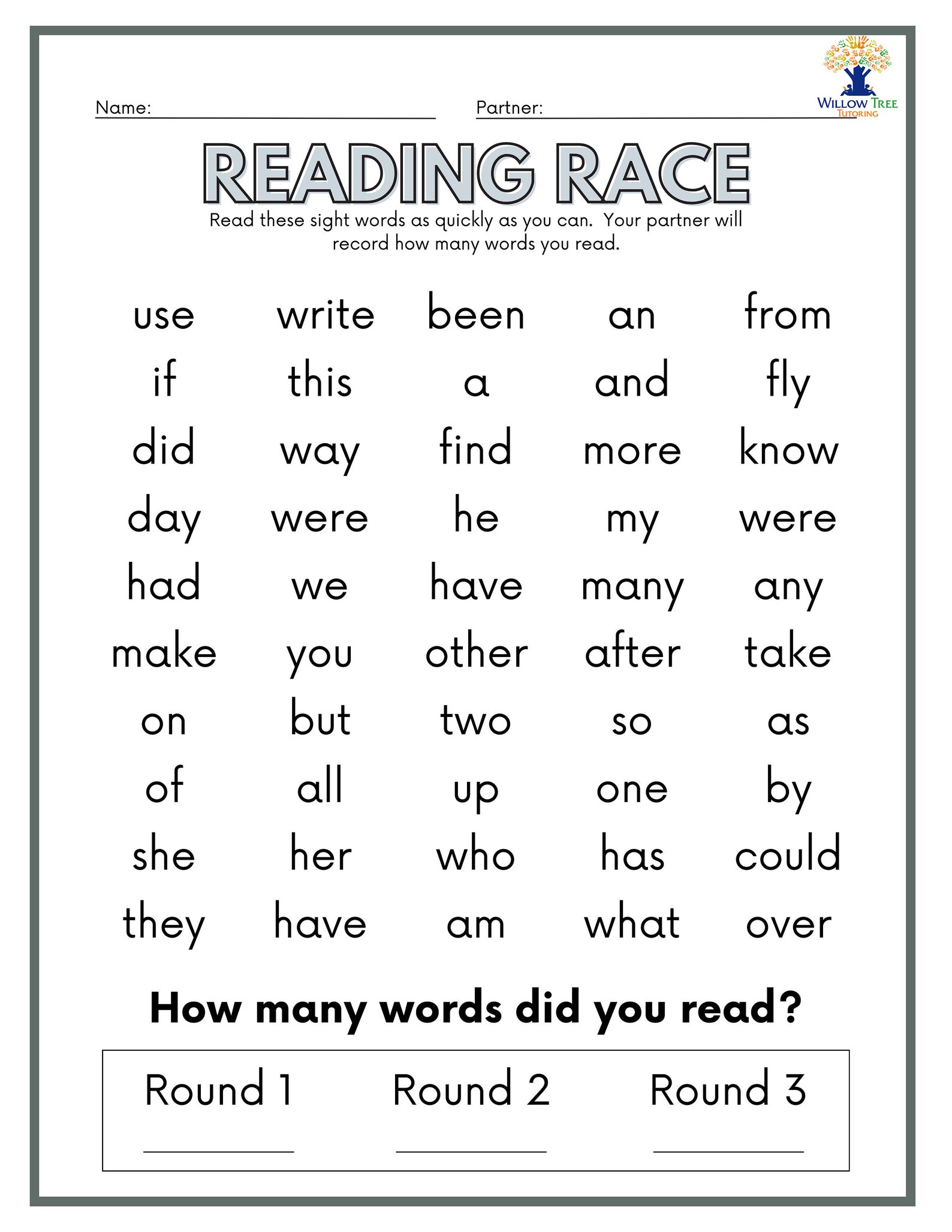 Reading Race Activity 1 - Etsy