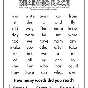 Reading Race Activity 1 - Etsy