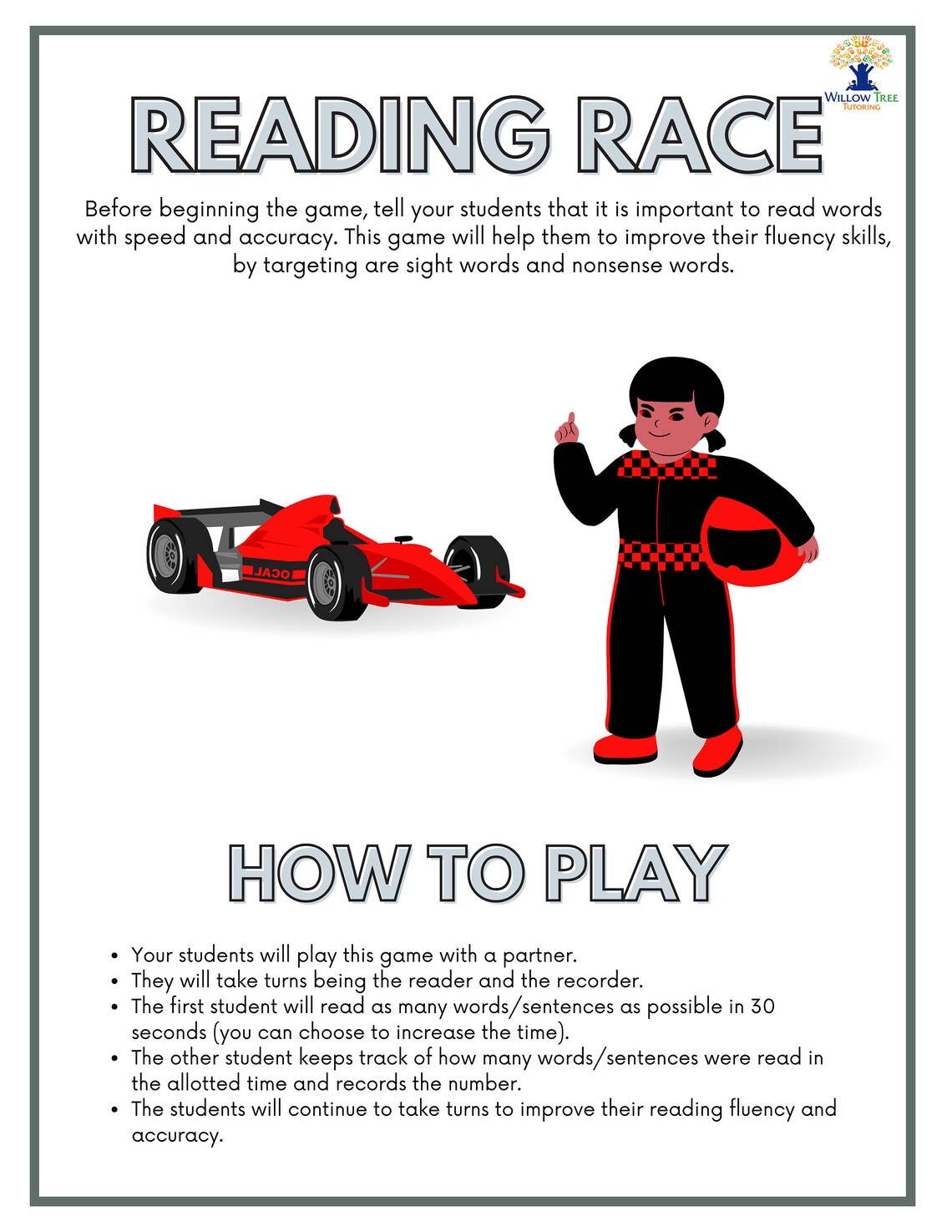 Reading Race Activity 1 - Etsy