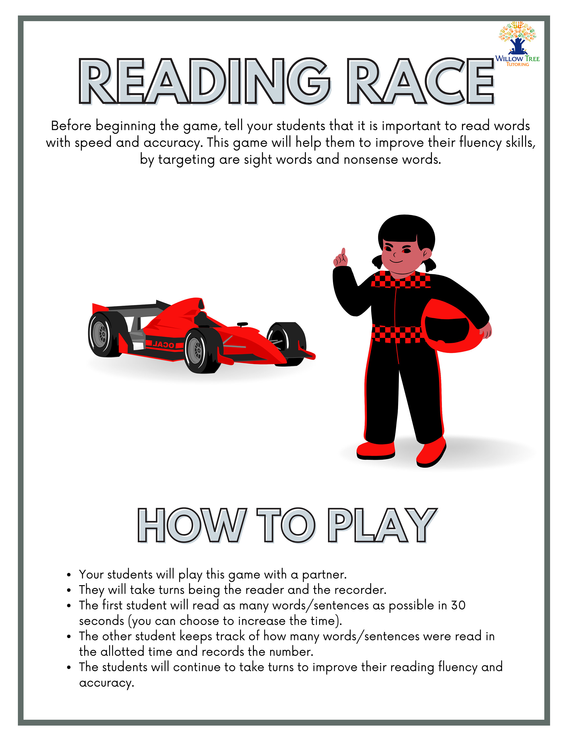 Reading Race Activity 1 - Etsy
