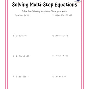 Colorful Solving Multi-step Equations Tiered Worksheets - Etsy